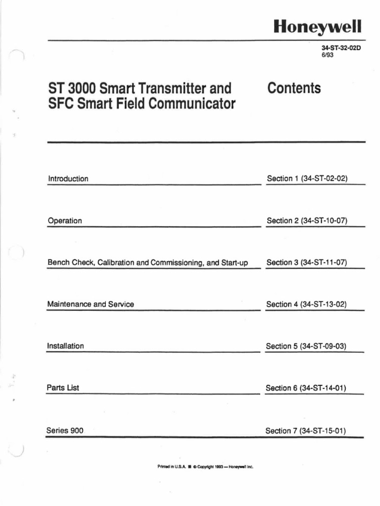 ST 3000 and SFC User Manual 34-St-32-02d Aug 1993-Ocr | PDF | Pressure ...