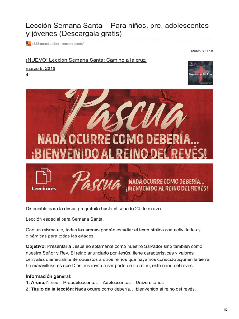 Lección Semana Santa para Niños Pre Adolescentes y Jóvenes | PDF