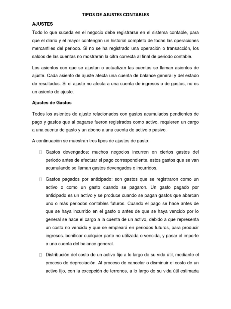 Tipos de Ajustes Contables | PDF | Depreciación | Contabilidad