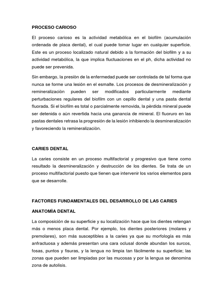 Proceso y factores de caries dental | PDF | Diente | Esmalte de dientes