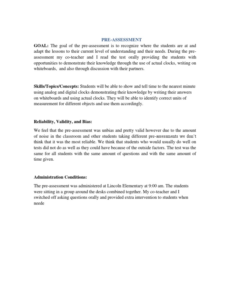 GOAL: The Goal of The Pre-Assessment Is To Recognize Where The Students ...