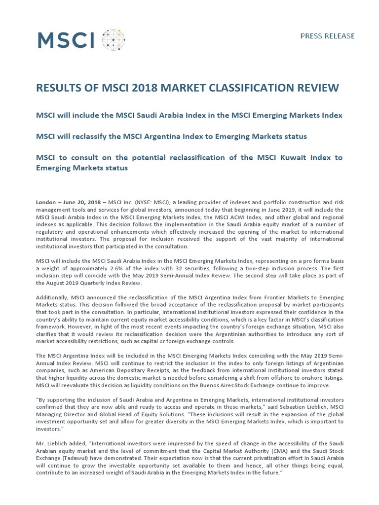MSCI 2018 Market Classification Update | PDF | Stock Market Index ...