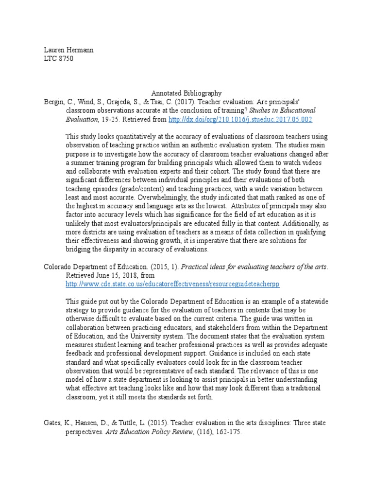 Annotated Bibliography 8750 | PDF | Race To The Top | Evaluation