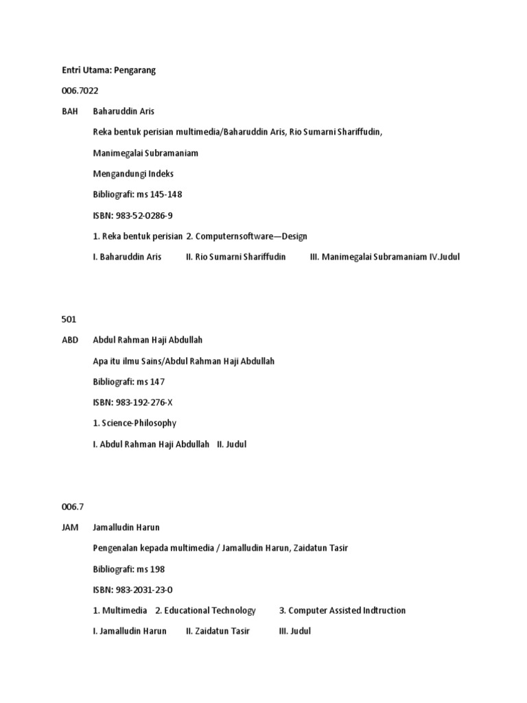 Contoh Katalog Buku dan Pengarang | PDF | Komputer