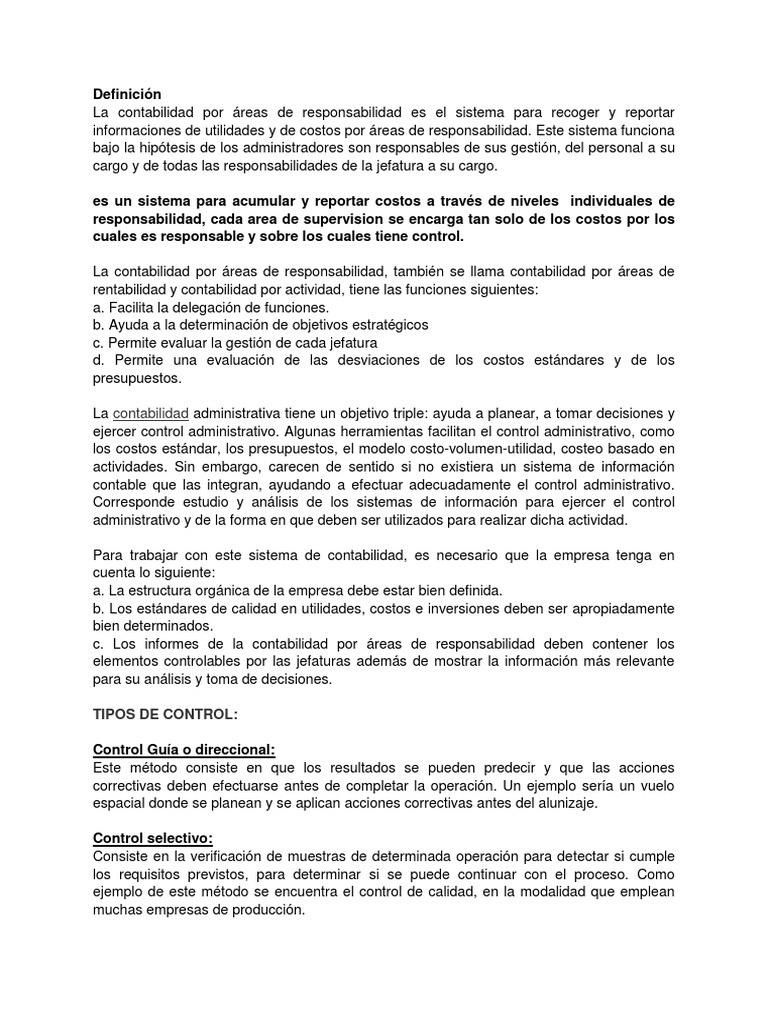 Contabilidad por áreas de responsabilidad: definición, objetivos ...