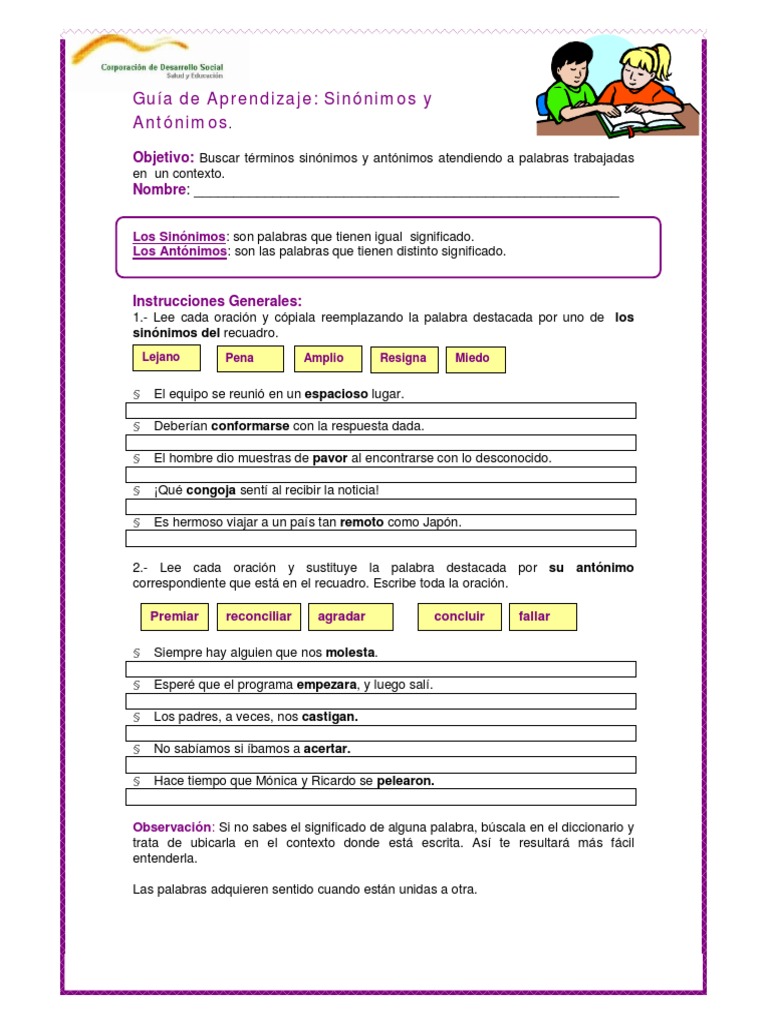 Sinónimos y Antónimos: Guía Práctica | PDF