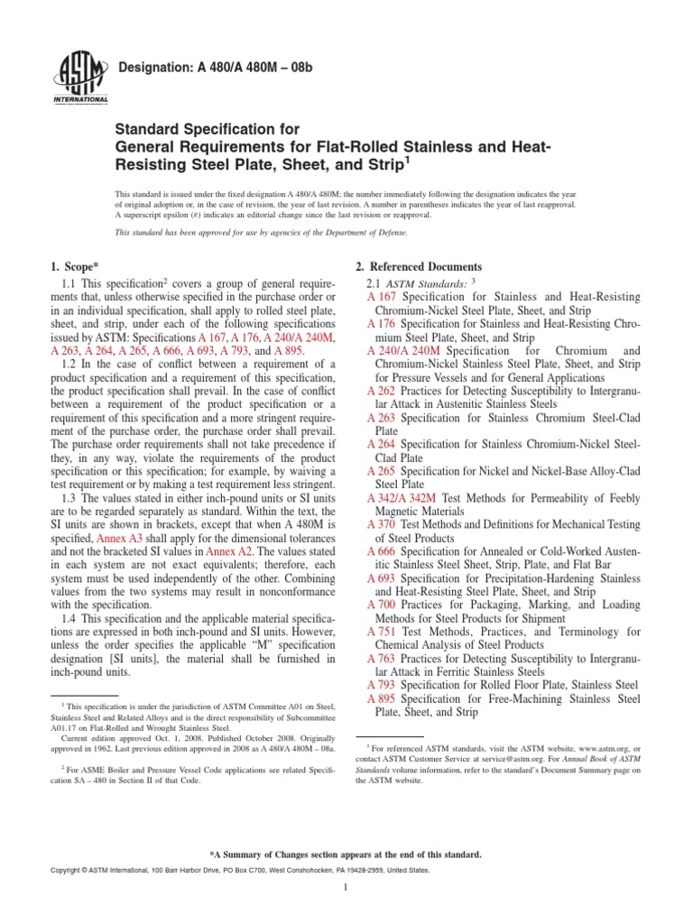 Astm A480 | PDF | Rolling (Metalworking) | Heat Treating