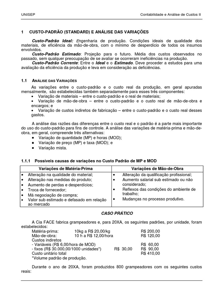 Custo Padrao | PDF | Contabilidade de custos | Despesa