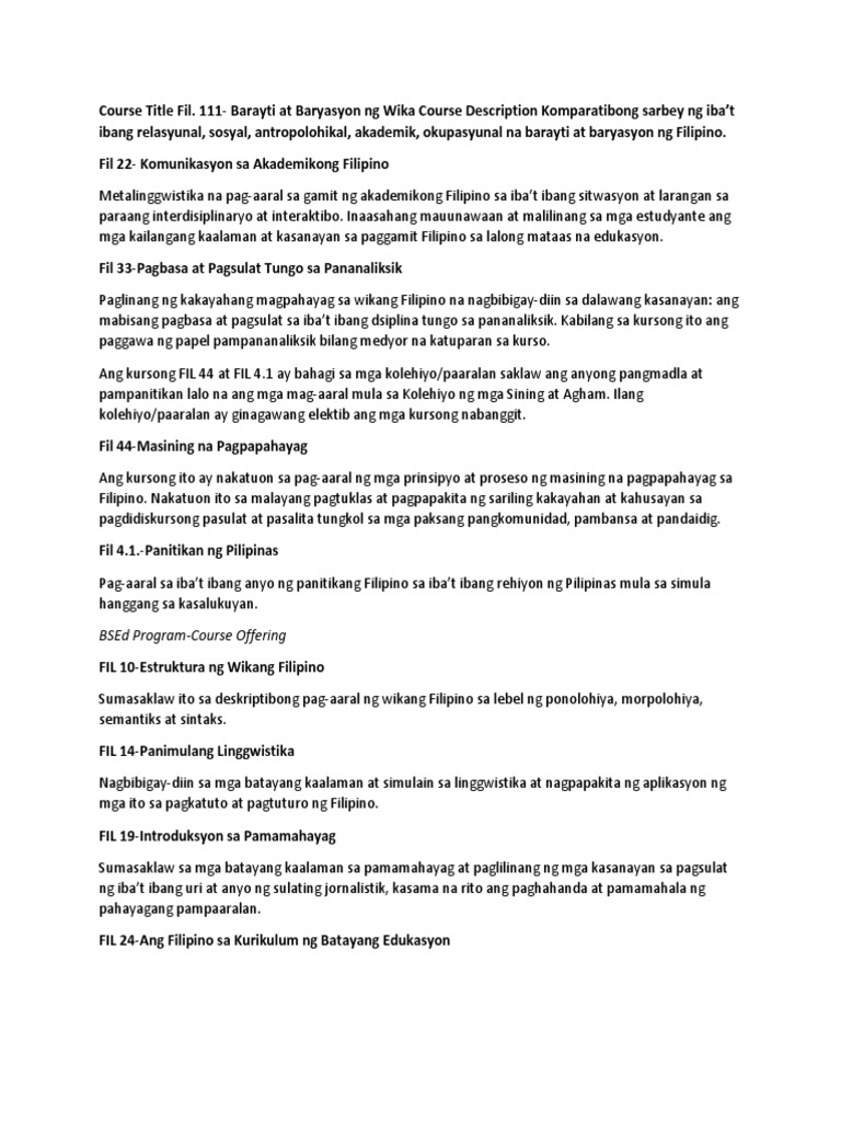 Deskripsyon NG Kurso | PDF