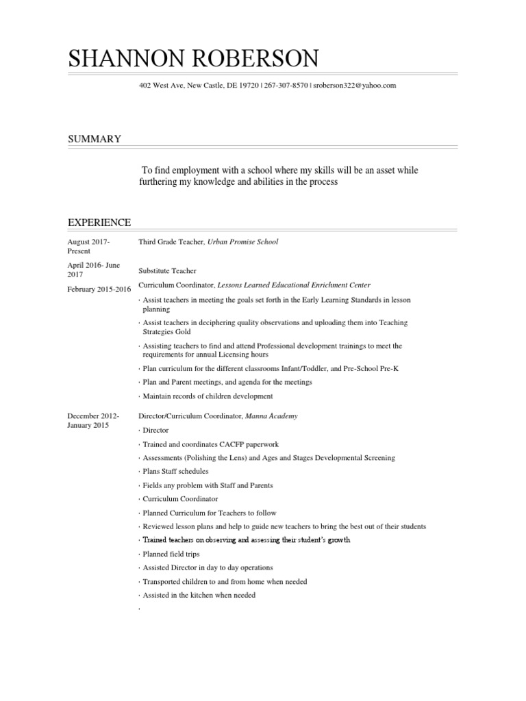 Shannon Roberson | PDF | Teachers | Curriculum