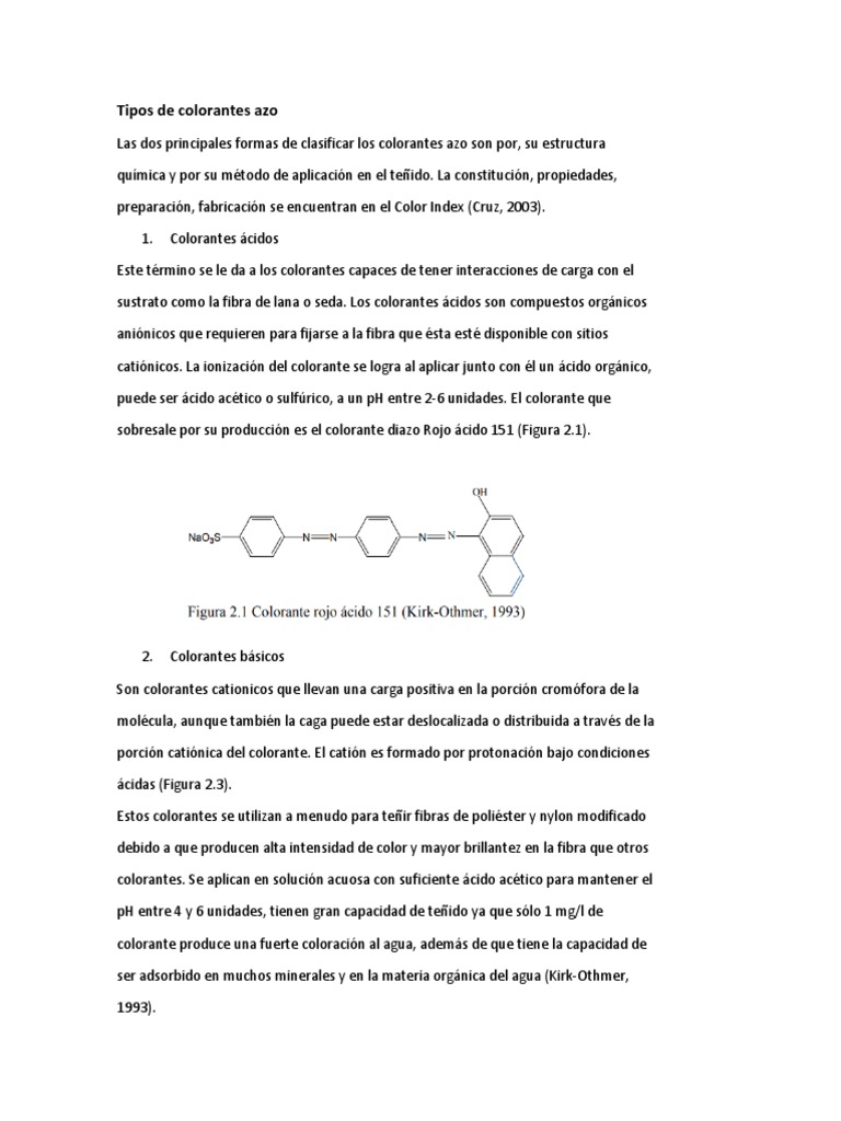 Tipos de colorantes azo en teñido | PDF | Ácido | Sustancias químicas