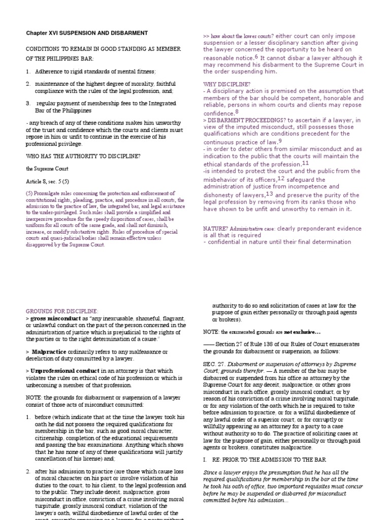 Chapter Xvi Suspension and Disbarment | PDF | Disbarment | Lawyer