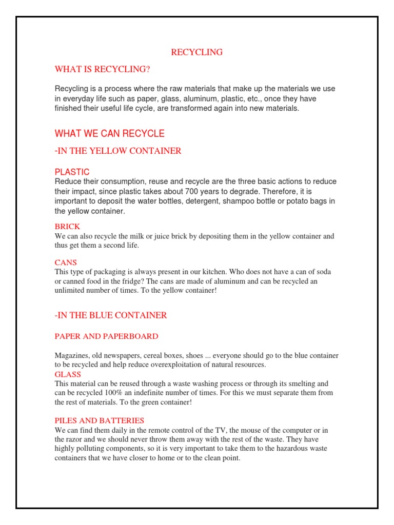 Recycling What Is Recycling?: Plastic | PDF