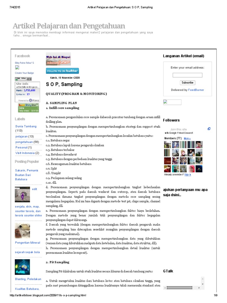 SOP Sampling Batubara | PDF