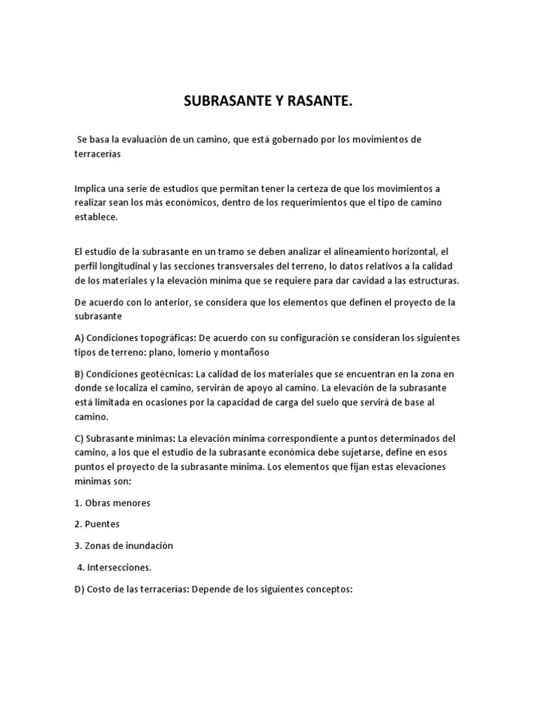 Rasante y Subrasante | PDF | Naturaleza