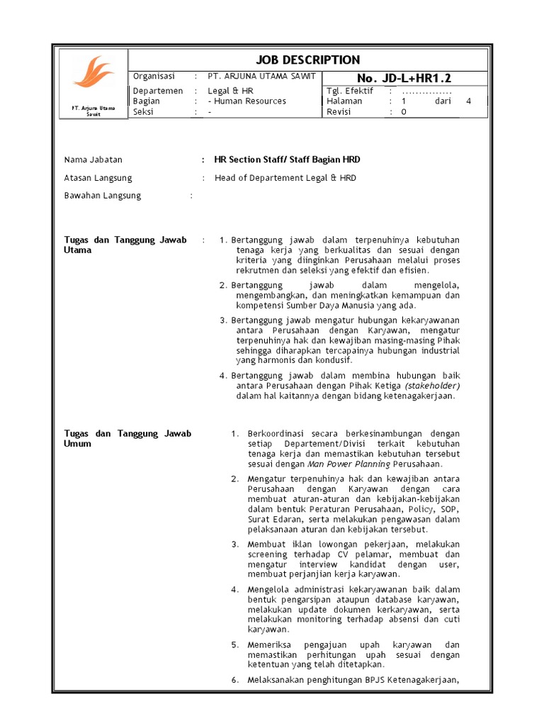 Jobdesc HR Section Staff | PDF