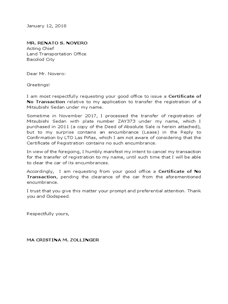 Letter REquest LTO | PDF