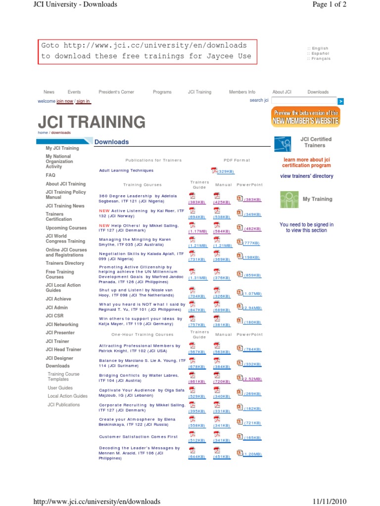 JCI Training Resources and Courses | PDF