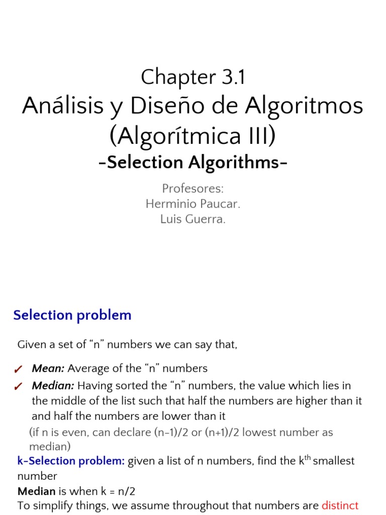 Análisis y Diseño de Algoritmos (Algorítmica III) : - Selection ...