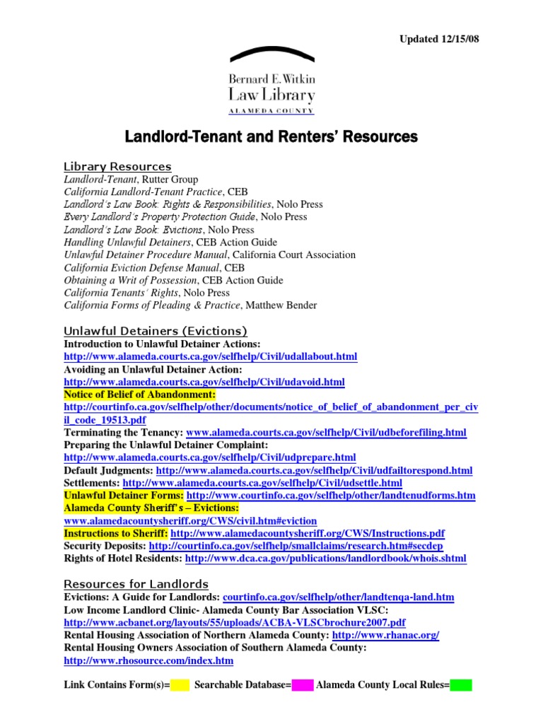 Alameda County Tenant Resources Guide | PDF | Eviction | Leasehold Estate