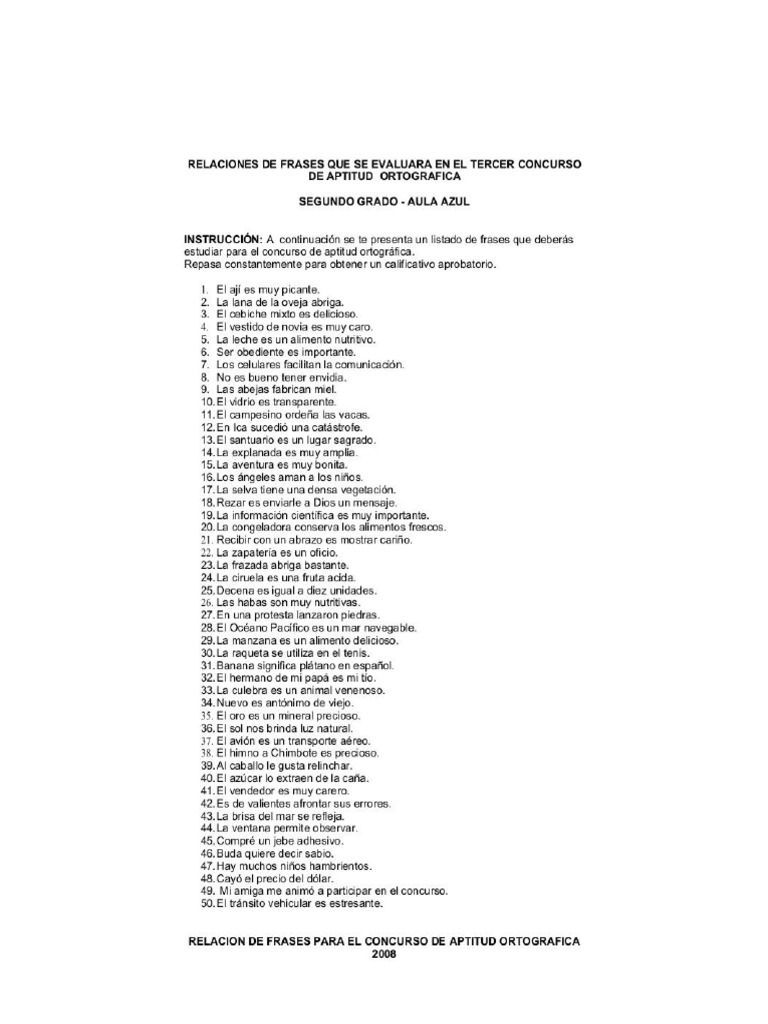 Frases Segundo Grado | PDF