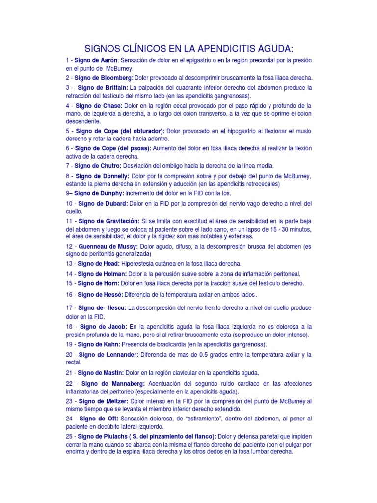Signos Clínicos en La Apendicitis Aguda | PDF | Especialidades Medicas ...