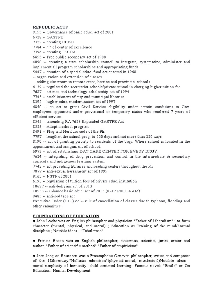 Republic Acts: Foundations of Education | PDF | Behaviorism | Psychology