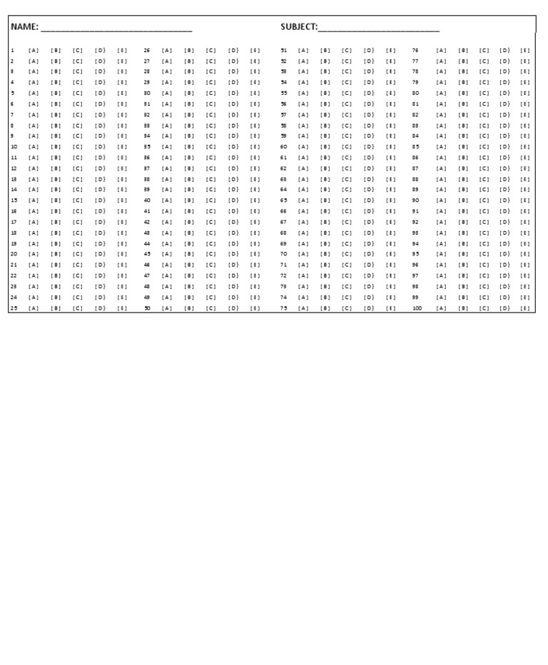 300 Question OMR Sheet Template | PDF