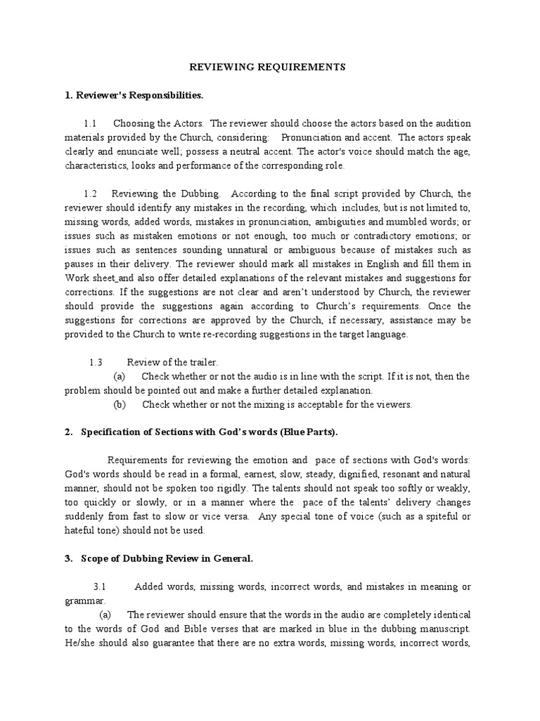 Reviewing Requirements 1. Reviewer's Responsibilities | PDF | Word ...