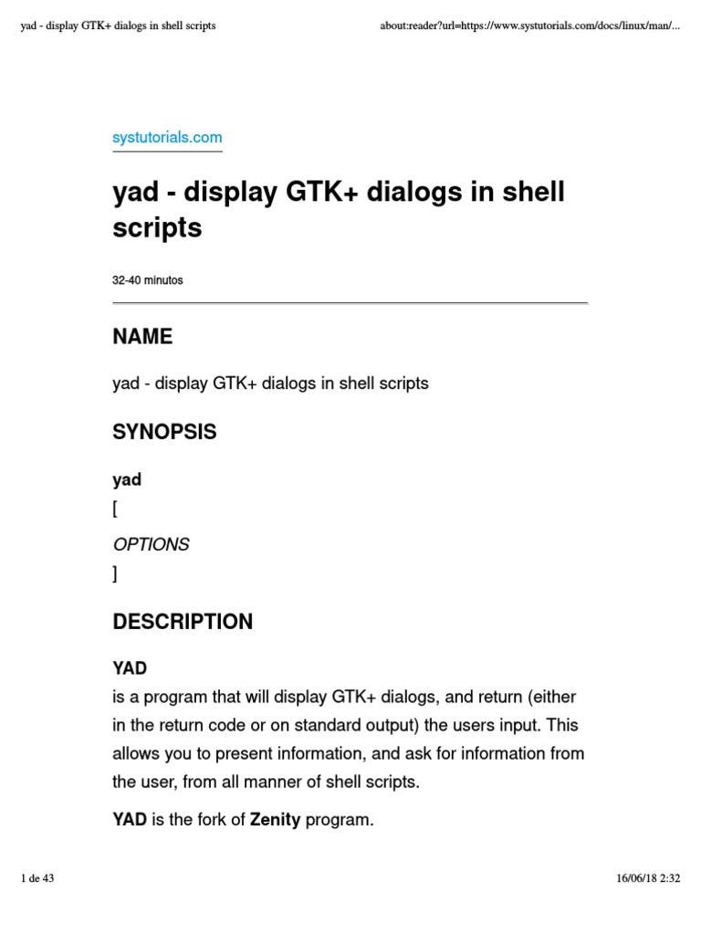 Yad - Display GTK+ Dialogs in Shell Scripts: Options | Download Free ...