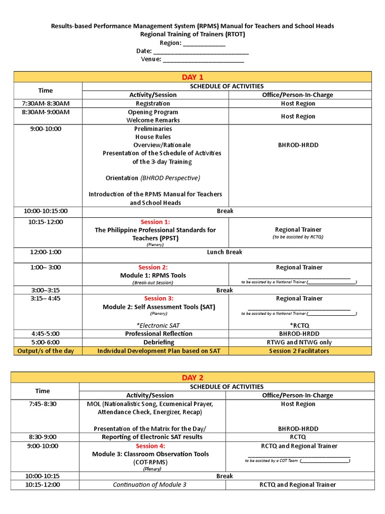 RPMS Manual Training Schedule for Educators | PDF | Behavior Modification