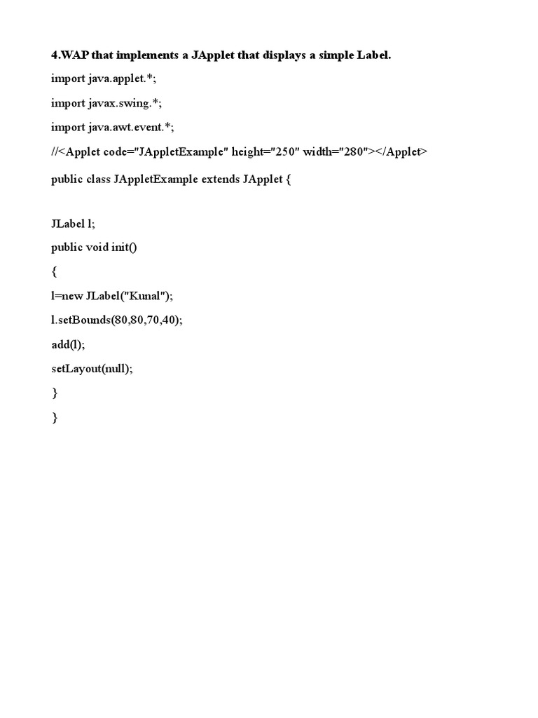 4.wap That Implements A Japplet That Displays A Simple Label | PDF