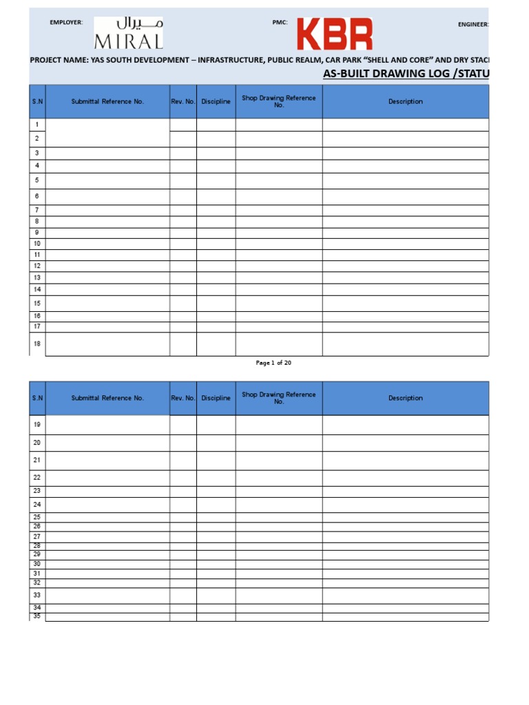 As-Built Drawing Log for YAS Project | PDF