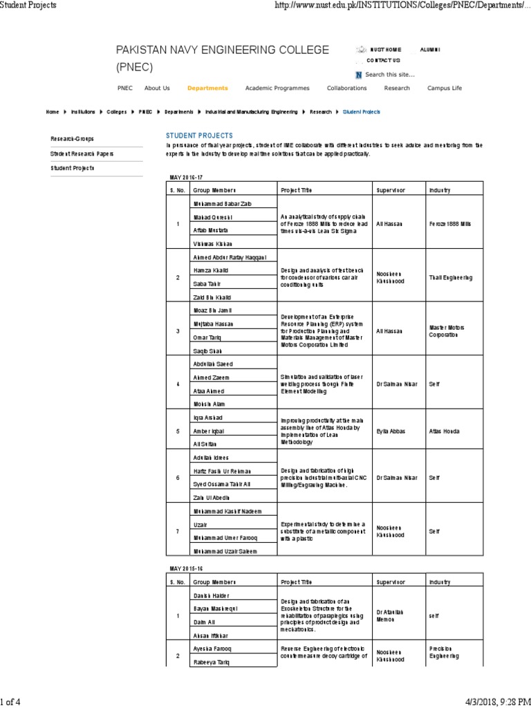 Pakistan Navy Engineering College (PNEC) : Student Projects | PDF ...