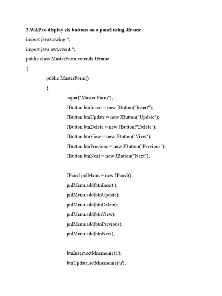 Six Button Panel in Java JFrame | PDF