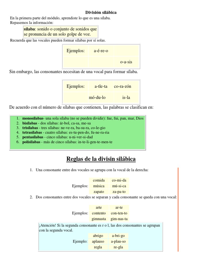 División Silábica | PDF | Sílaba | Vocal