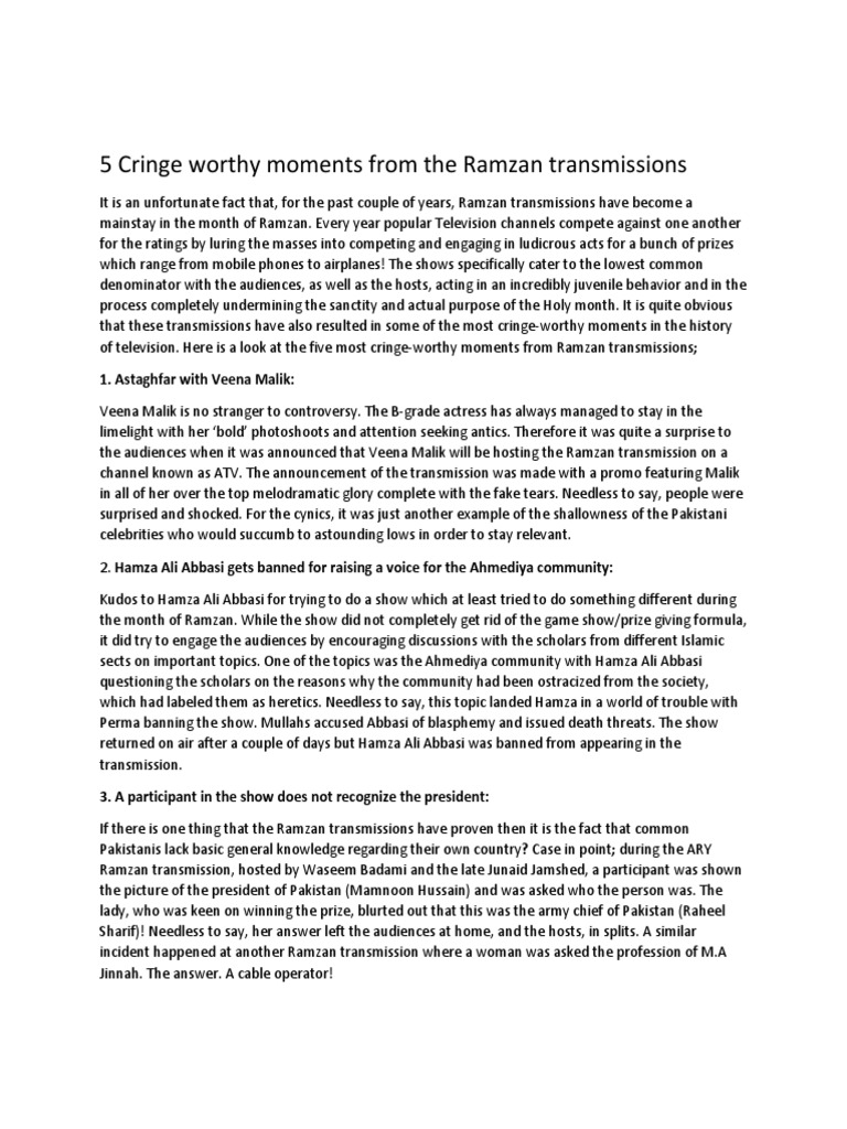 5 Cringe Worthy Moments From The Ramzan Transmissions | PDF | Religion ... 5 Cringe Worthy Moments From The Ramzan Transmissions | PDF | Religion ...