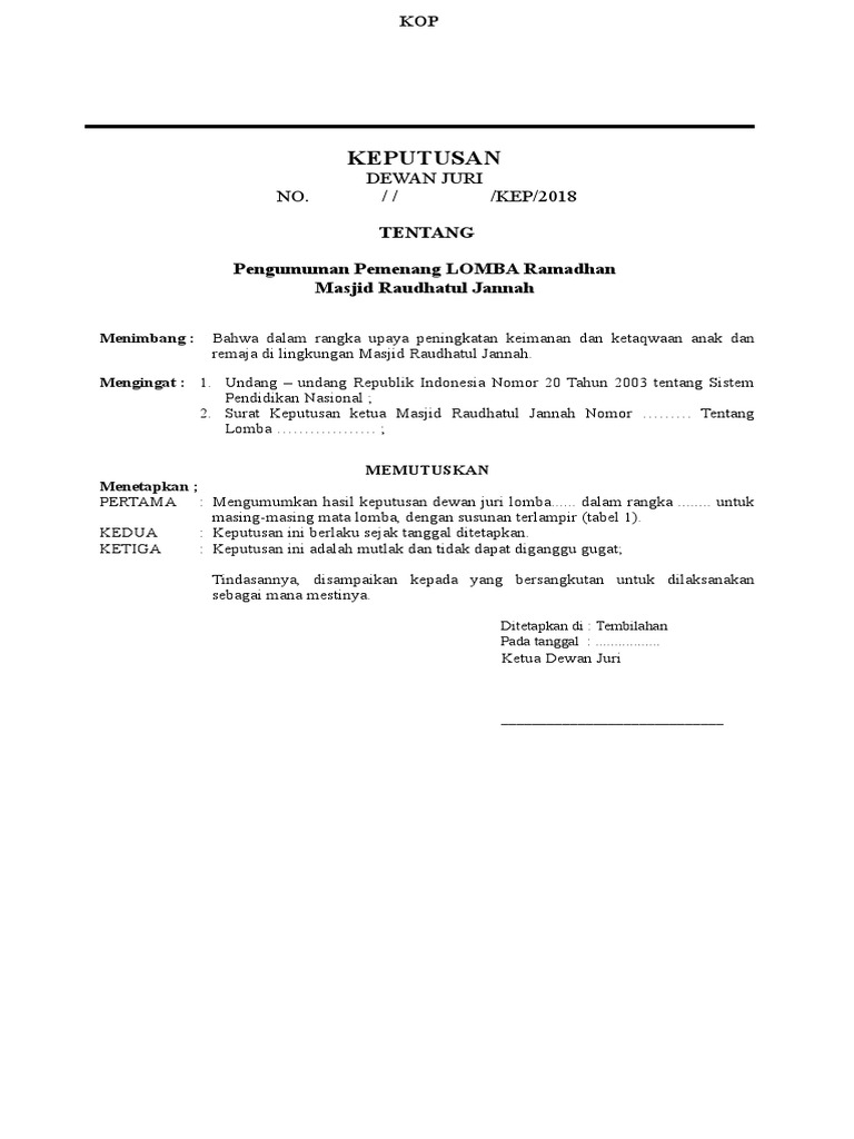 SK Keputusan Dewan Juri | PDF