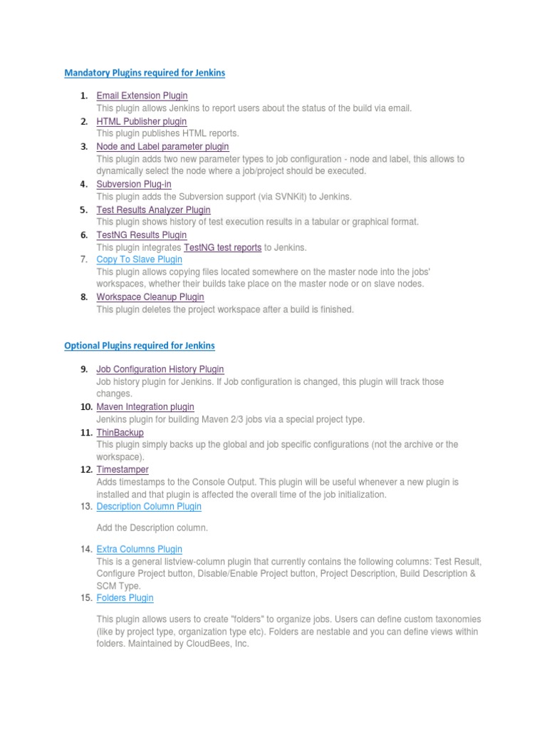 Plugins Required For Jenkins | PDF | Plug In (Computing) | Software Engineering