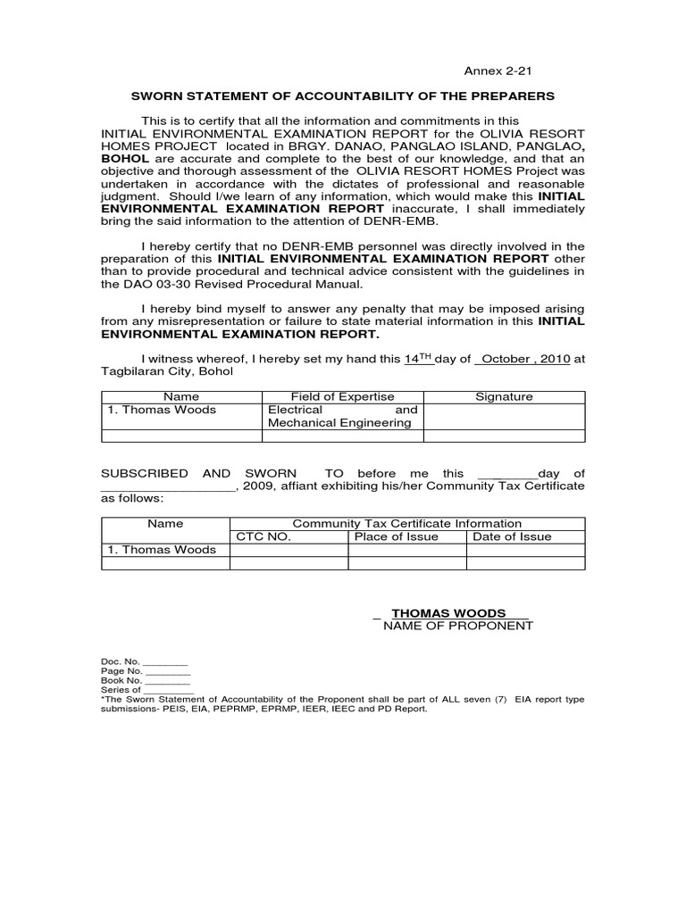 Sworn Statement of Accountability of The Preparers | PDF ...