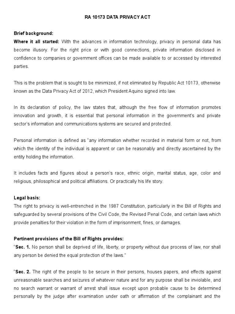 RA 10173 Data Privacy Act | PDF | Personally Identifiable Information ...