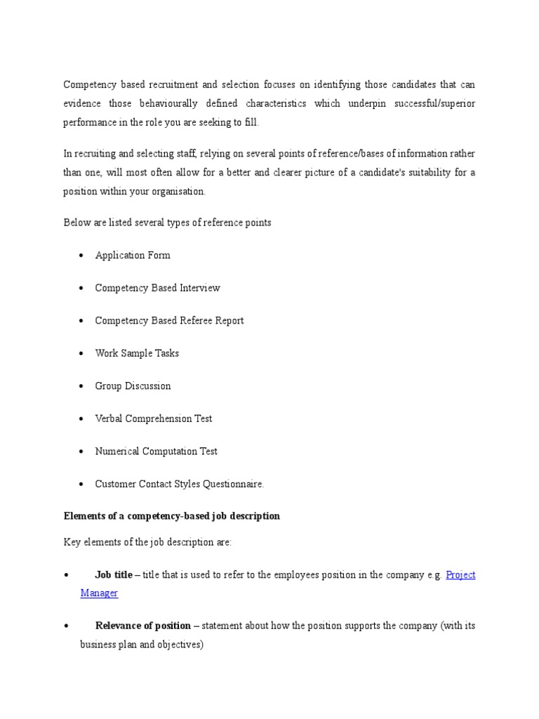 Elements of A Competency-Based Job Description: Project Manager | PDF ...