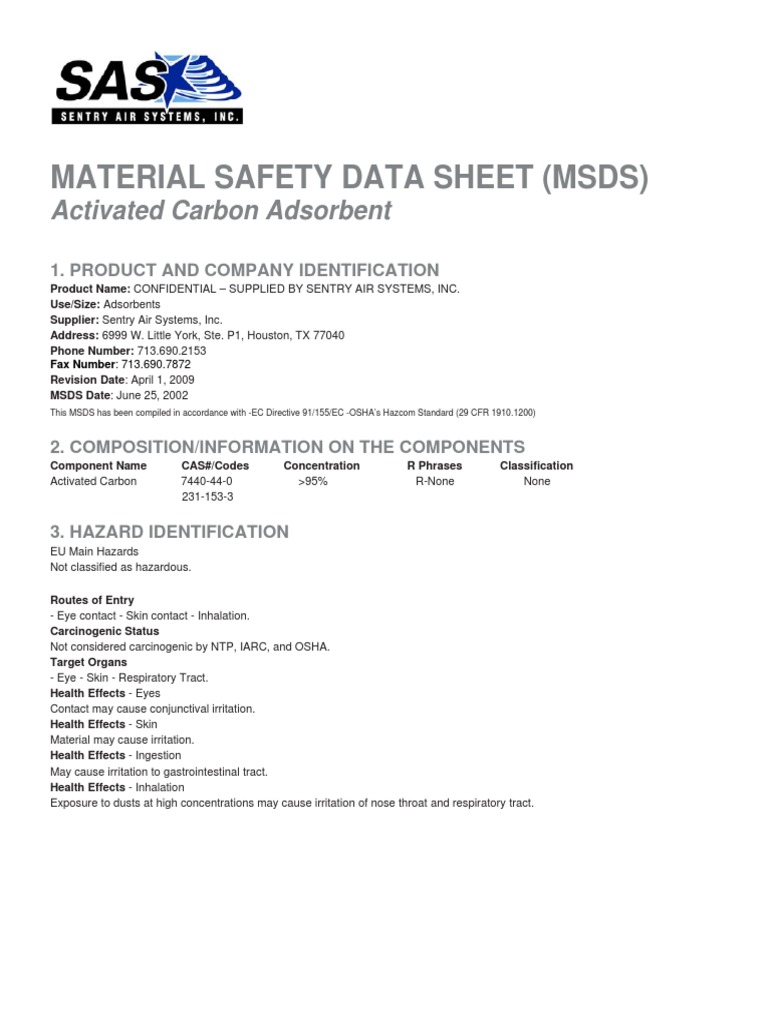 Msds Carbo Adsorben | PDF | Toxicity | Safety