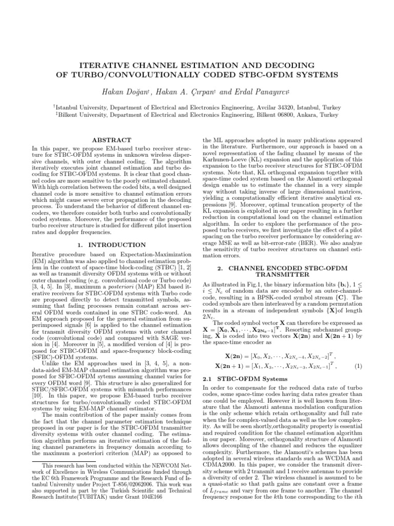 Iterative Channel Estimation and Decoding of Turbo/Convolutionally Coded Stbc-Ofdm Systems | PDF ...