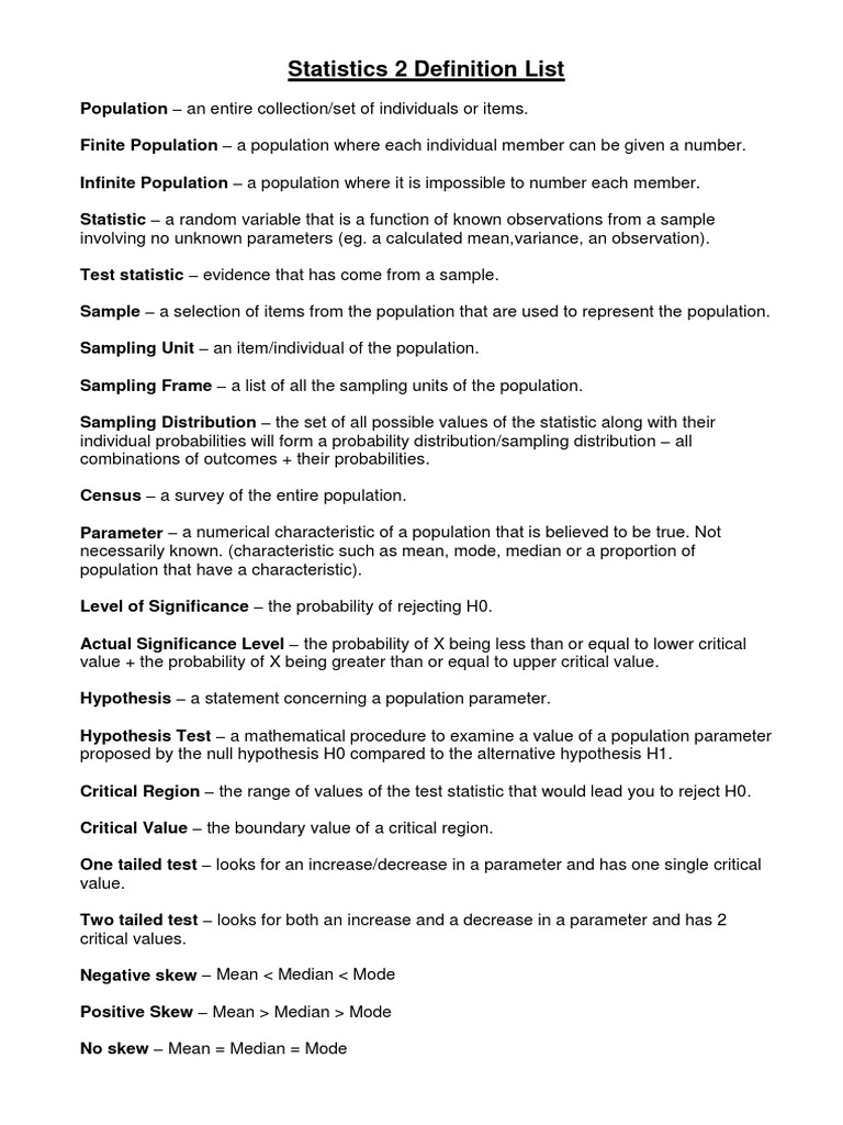 Edexcel S2 Statistics 2 Definition List | PDF | Statistical Hypothesis ...