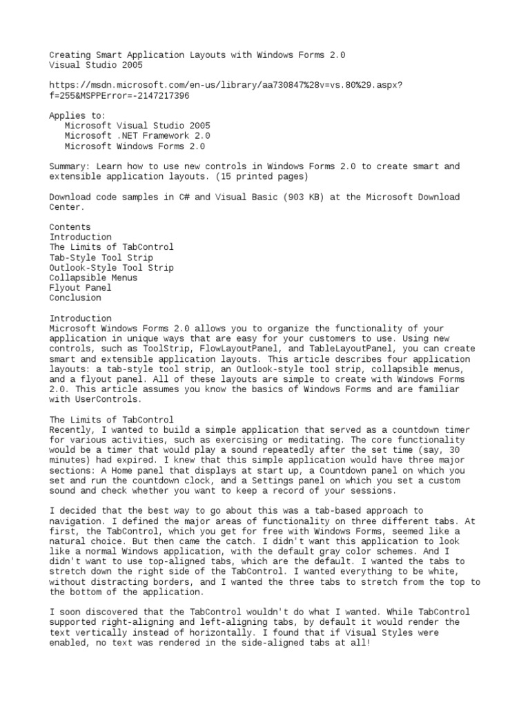 Smart Application Layouts With Windows Forms | PDF | Tab (Gui) | Visual ...