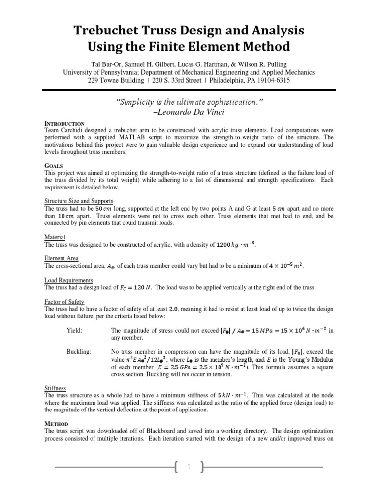 Trebuchet Truss Design and Analysis Using FEM | Download Free PDF ...