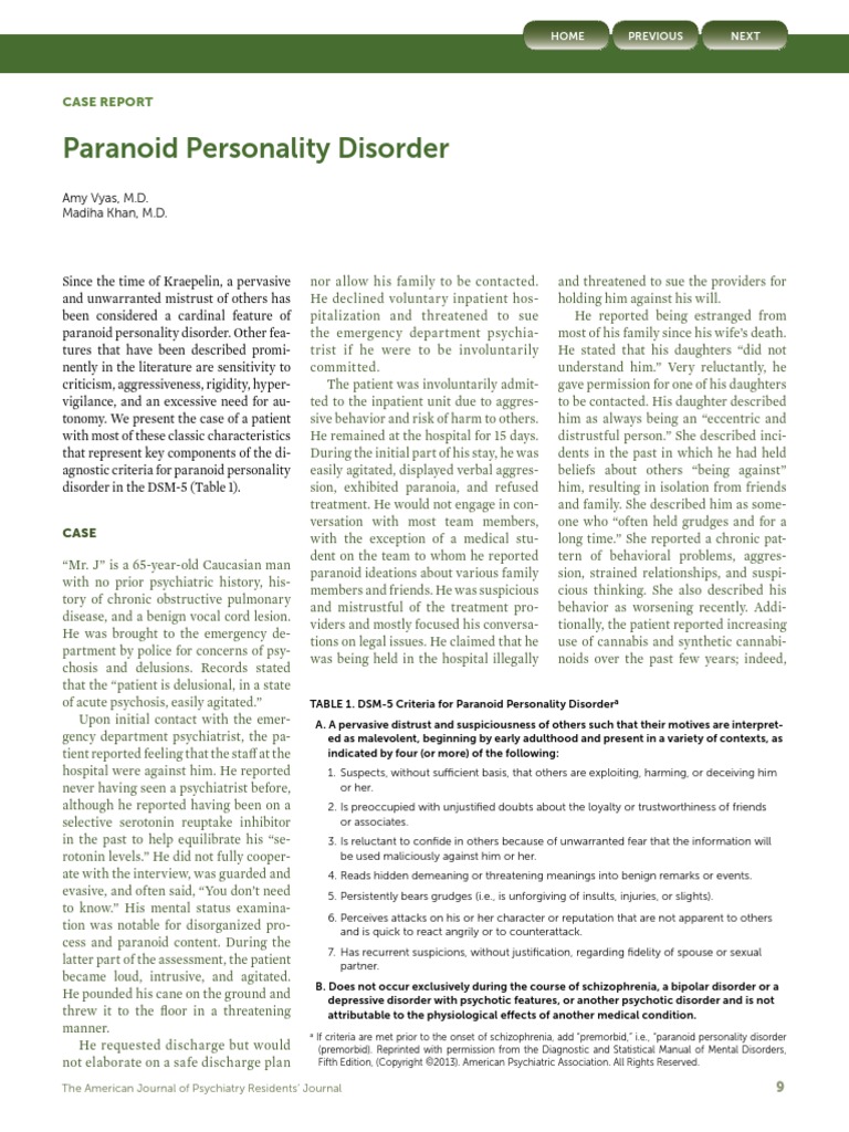 Paranoid Personality Disorder: Case Report | PDF | Paranoia ...