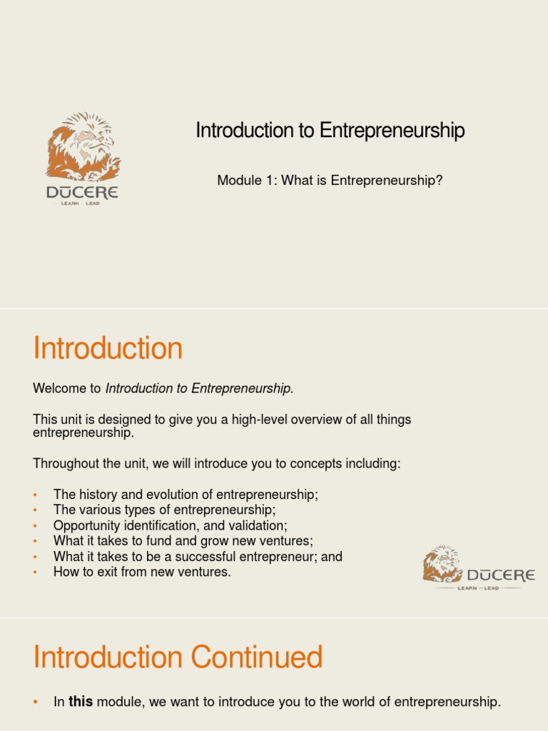 Introduction To Entrepreneurship: Module 1: What Is Entrepreneurship ...
