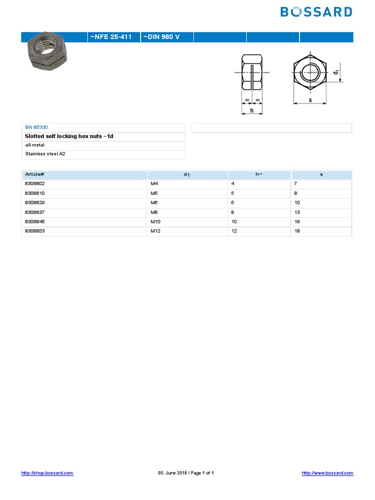 NFE 25-411 DIN 980 V: Slotted Self Locking Hex Nuts 1d | PDF